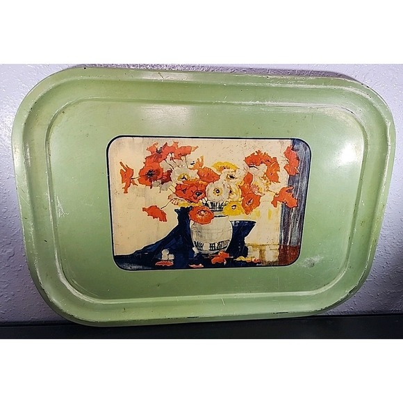 Kitchen | Vintage Mcm Metal Tray Litho Flower Kitchenware Collectible ...